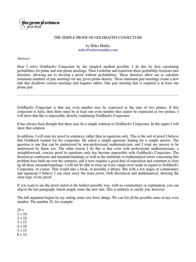 Proof of Goldbach's Conjecture | Prime Number | Odds