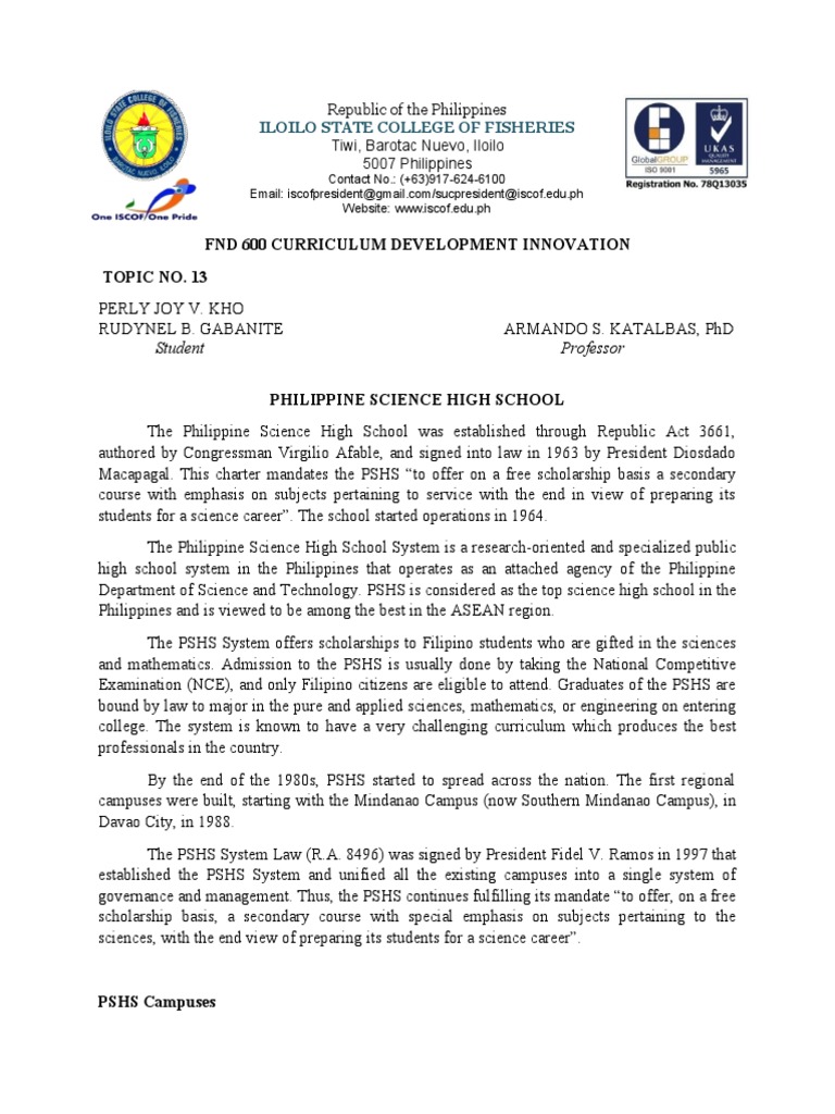 Philippine Science High School | PDF