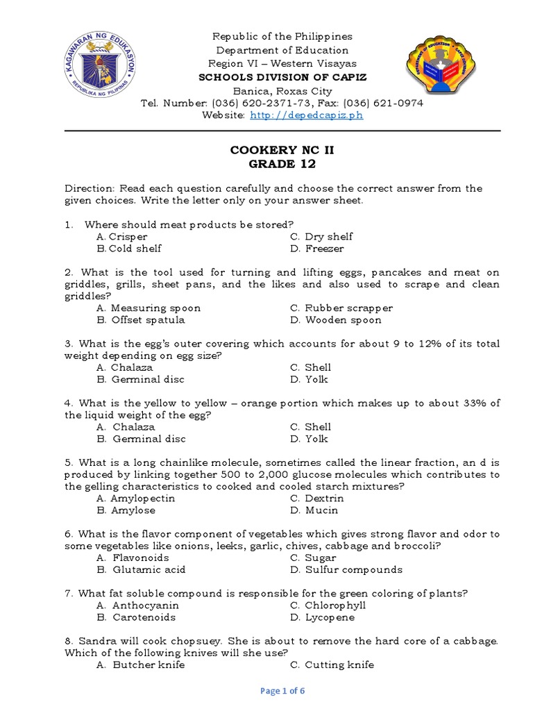 Grade - 12 SHS Cookery-Ncii - Final | PDF | Cooking | Meat Grade - 12 SHS Cookery-Ncii - Final | PDF | Cooking | Meat