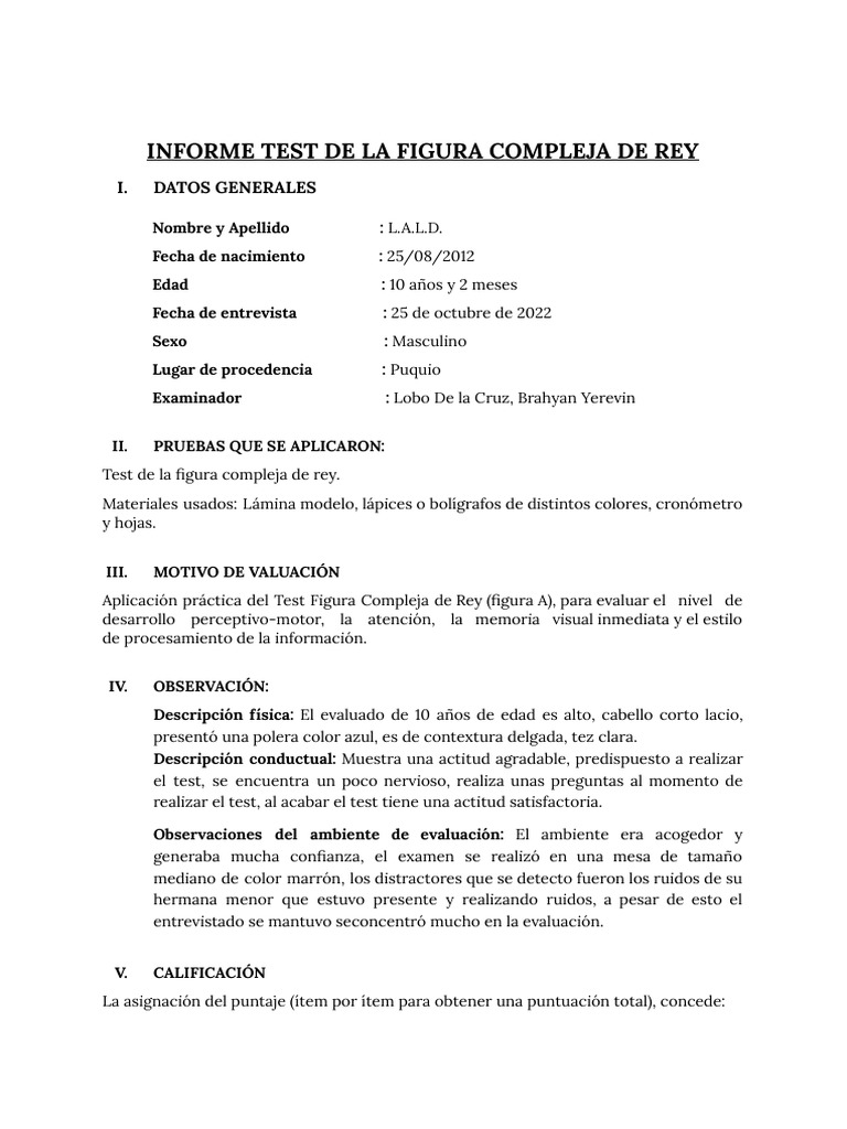 Informe Test de La Figura Compleja de Rey | PDF