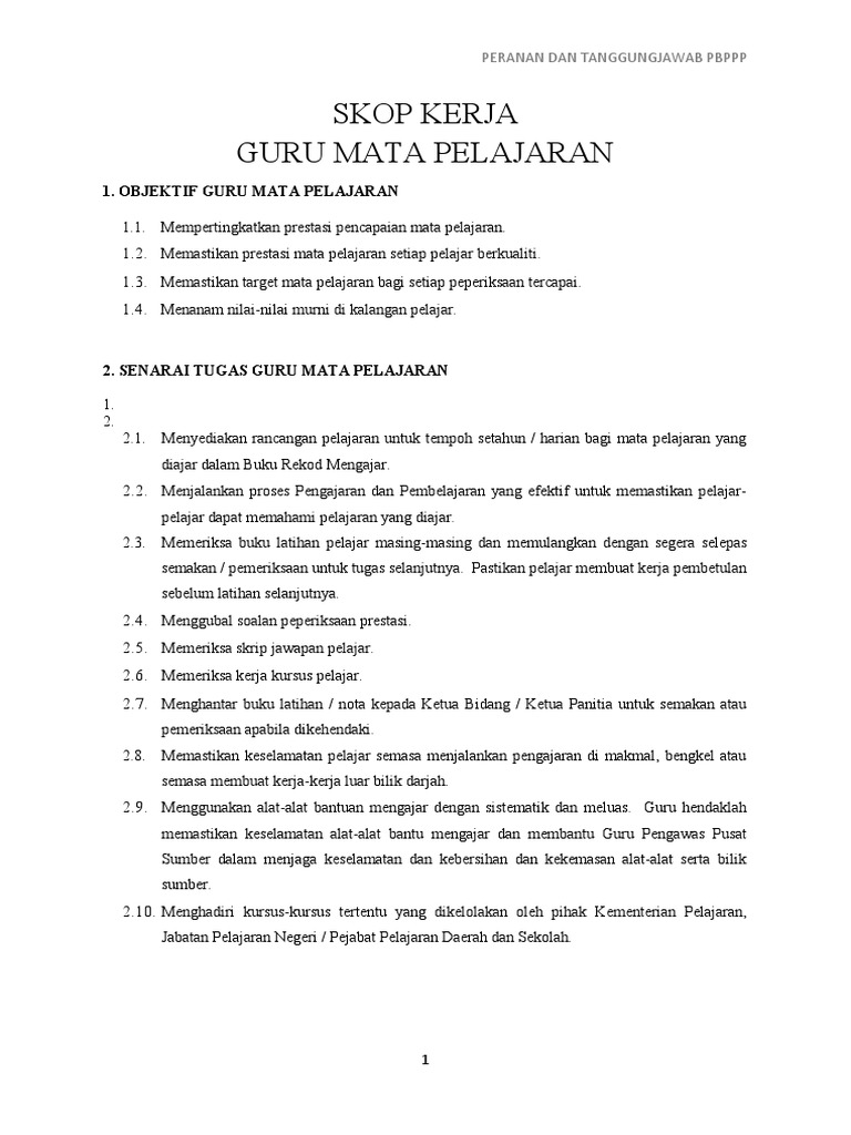 Skop Kerja Guru Mata Pelajaran | PDF | Karier & Perkembangan | Seni ...