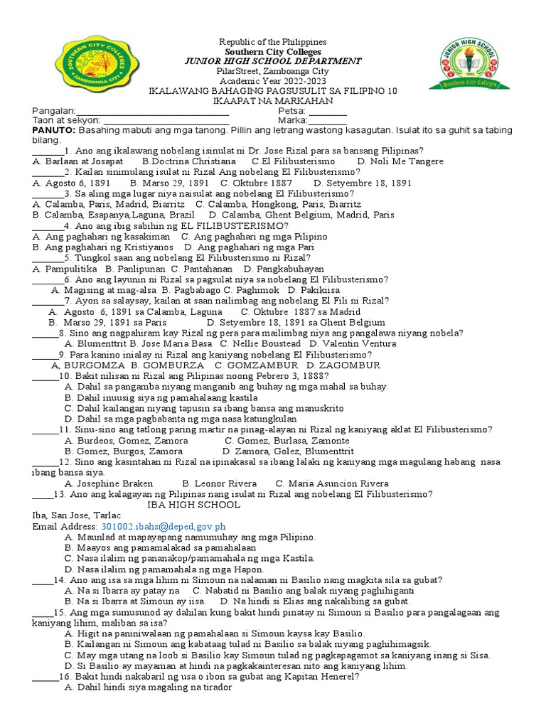 2ND Part Exam Fil 10 4th Grading (AutoRecovered) | PDF