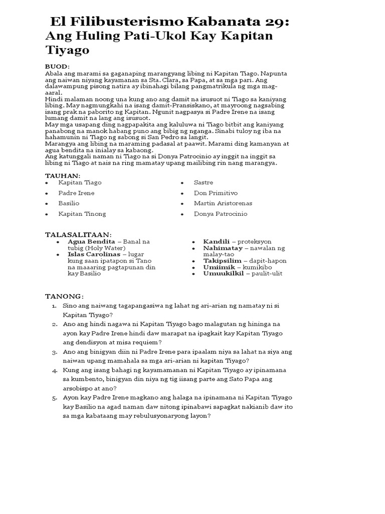 El Filibusterismo Kabanata 29-39 | PDF