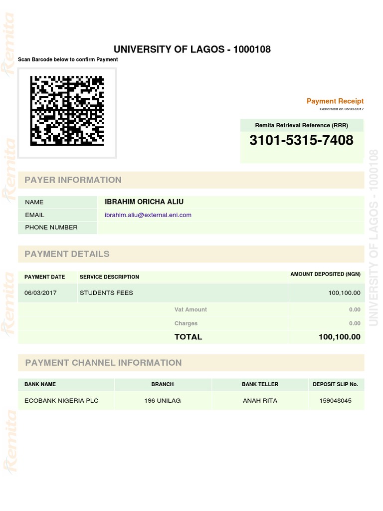 Payment Receipt Remita Retrieval Referen | PDF