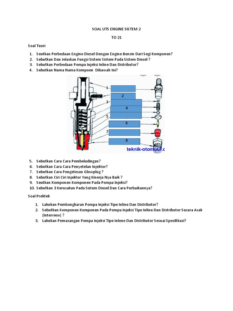 Soal UTS Engine Sistem 2: Diesel vs Bensin | PDF