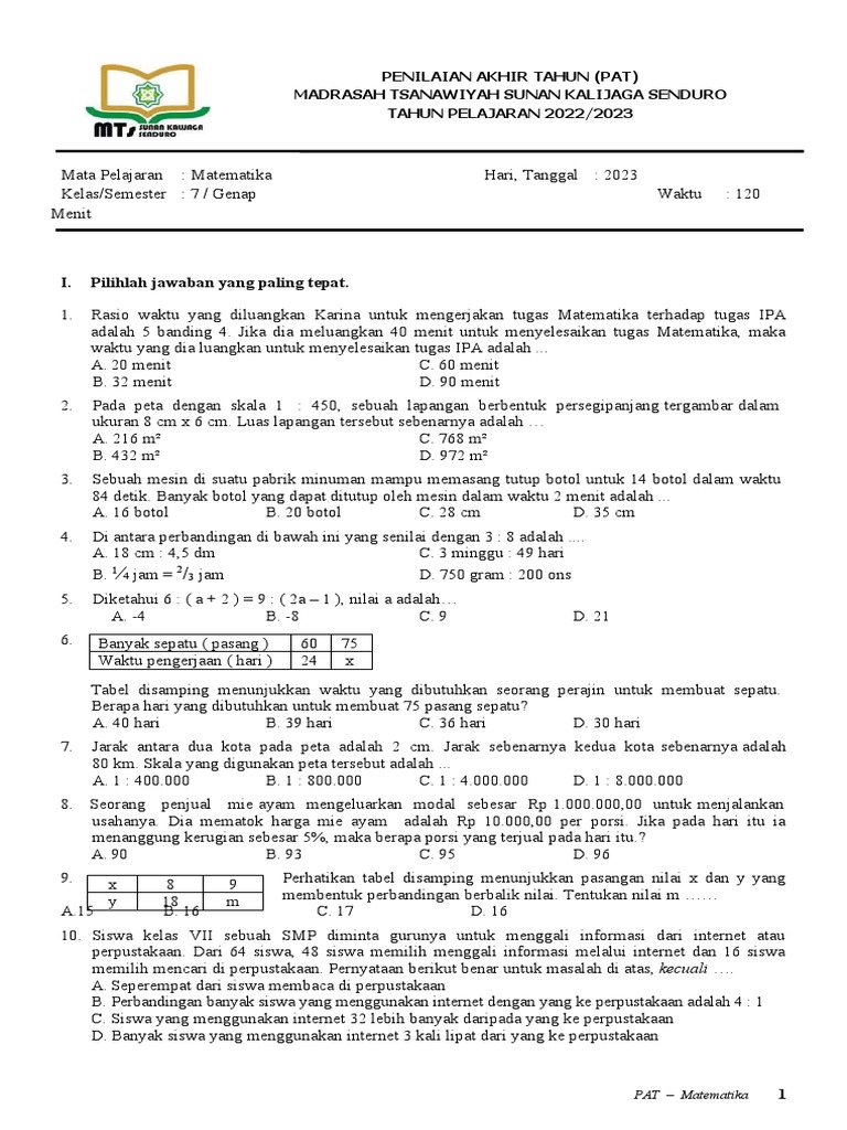 MTK 7 Genap 2022-2023 | PDF
