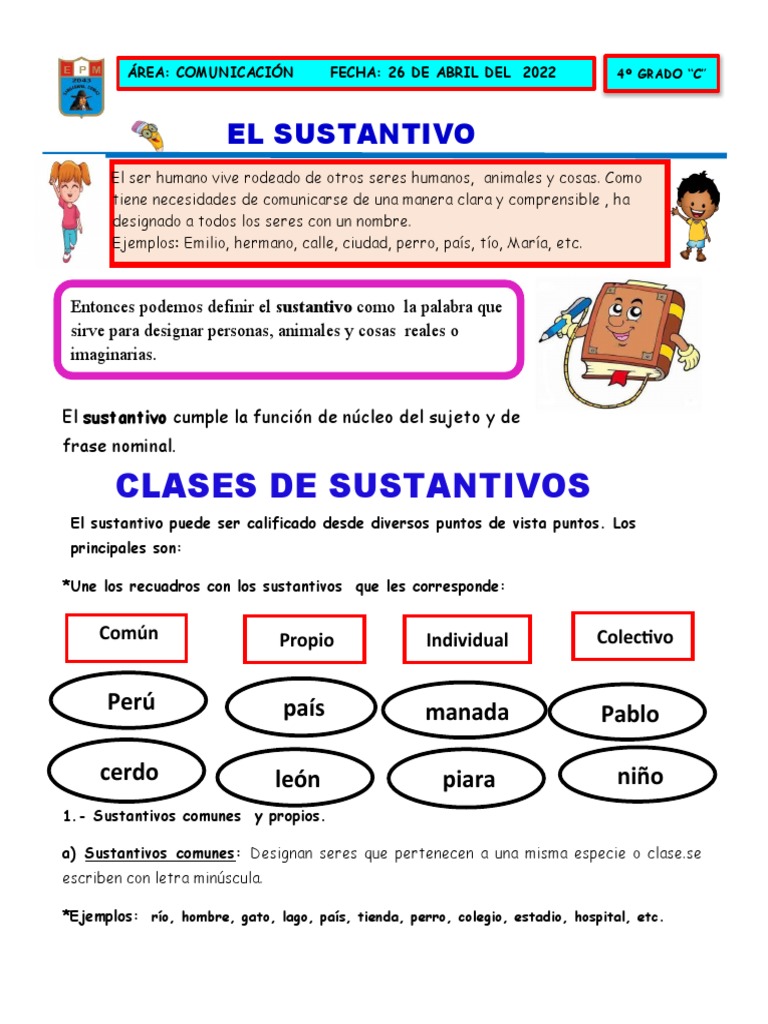 Hojas De Trabajo De Sustantivos Para Cuarto Grado
