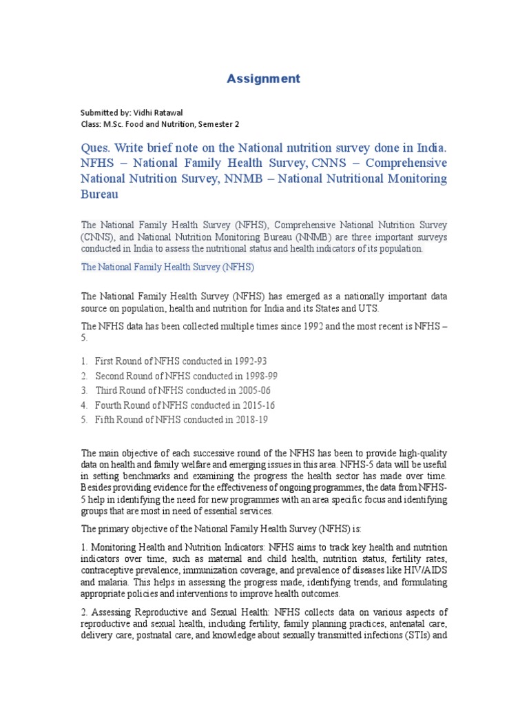 AHN Assignment Nutrition Surveys | PDF