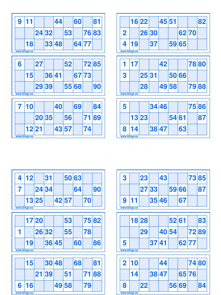 cartones-bingo-90-bolas (7 series (42 cartones - 7 hojas) | PDF