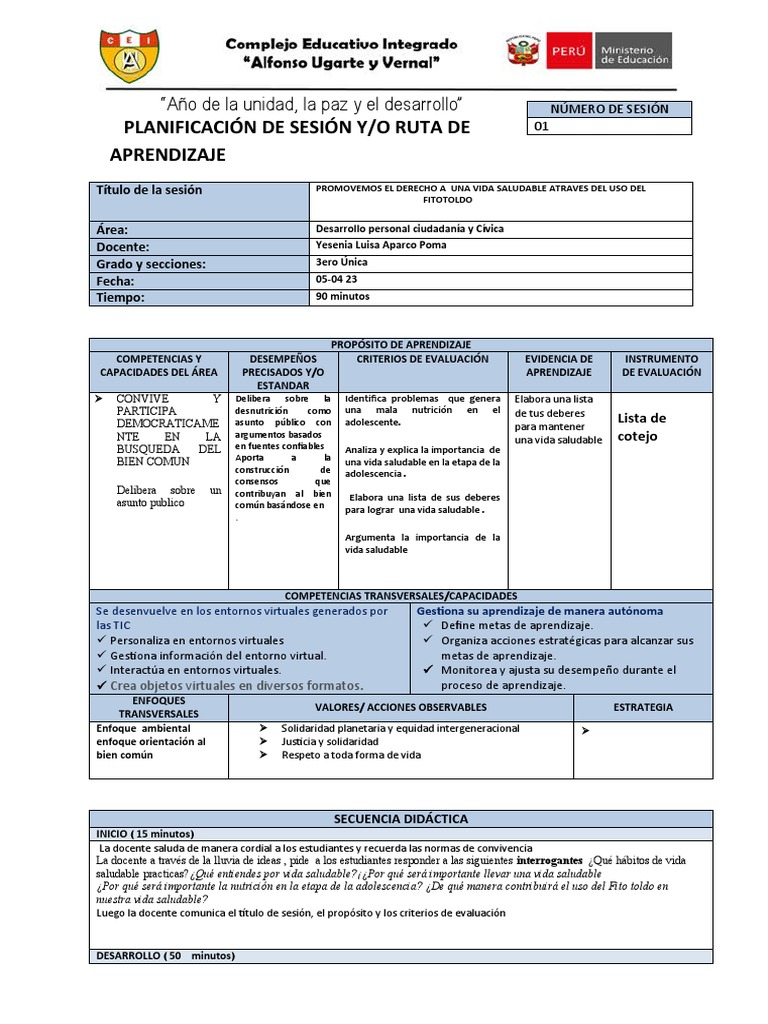Sesión de Aprendizaje DPCC 3ero | PDF | Evaluación | Aprendizaje
