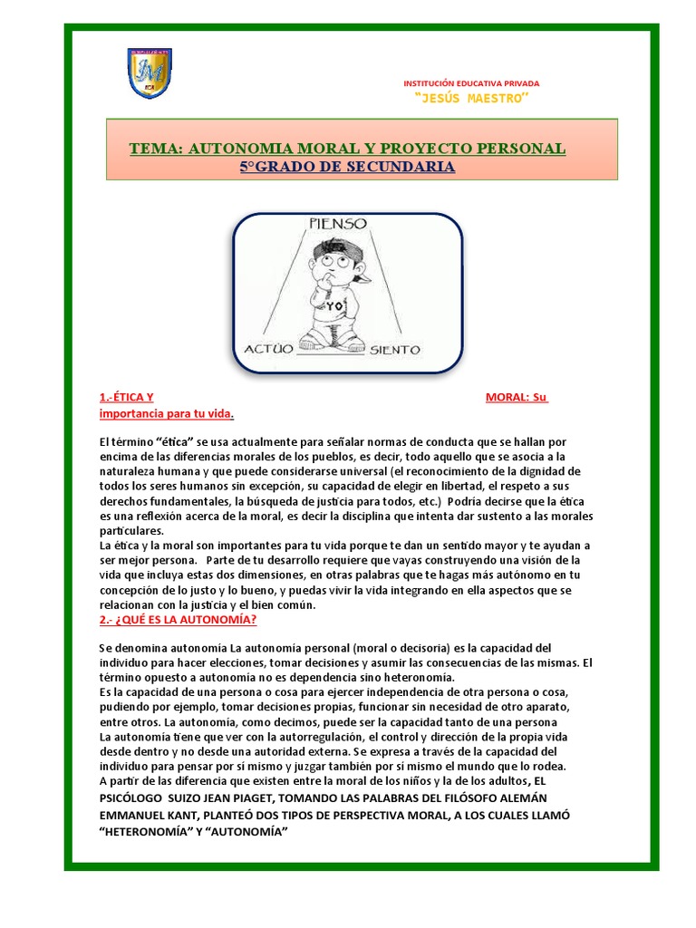 Automia y Proyecto Personal 5 | PDF | Moralidad | Justicia
