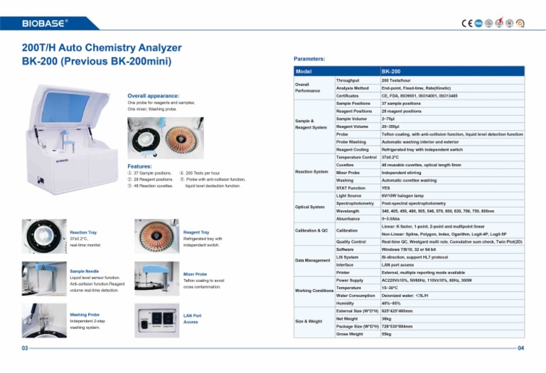 BK-200 Auto Chemistry Analyzer - BIOBASE Product Catalogue 2021 | PDF