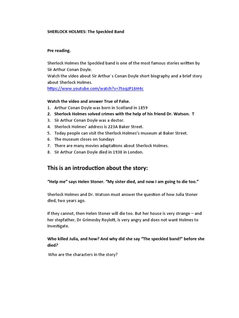 Reading Comprehension | PDF | The Adventure Of The Speckled Band ...