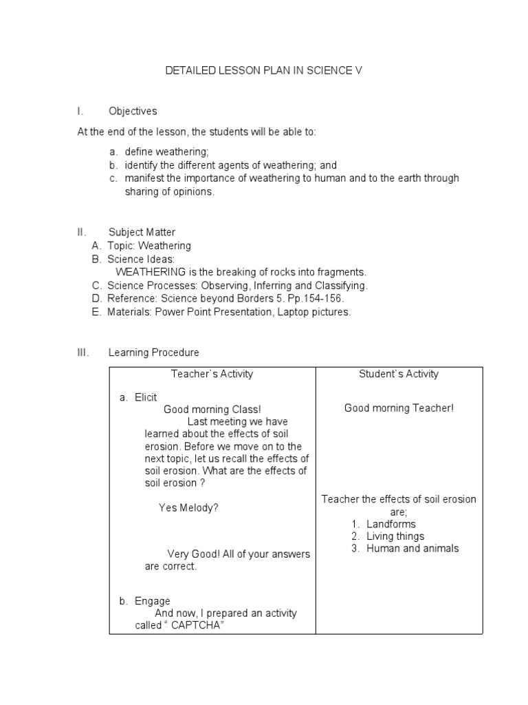 Weathering Lesson Plan for Grade 5 | PDF | Weathering | Rock (Geology)