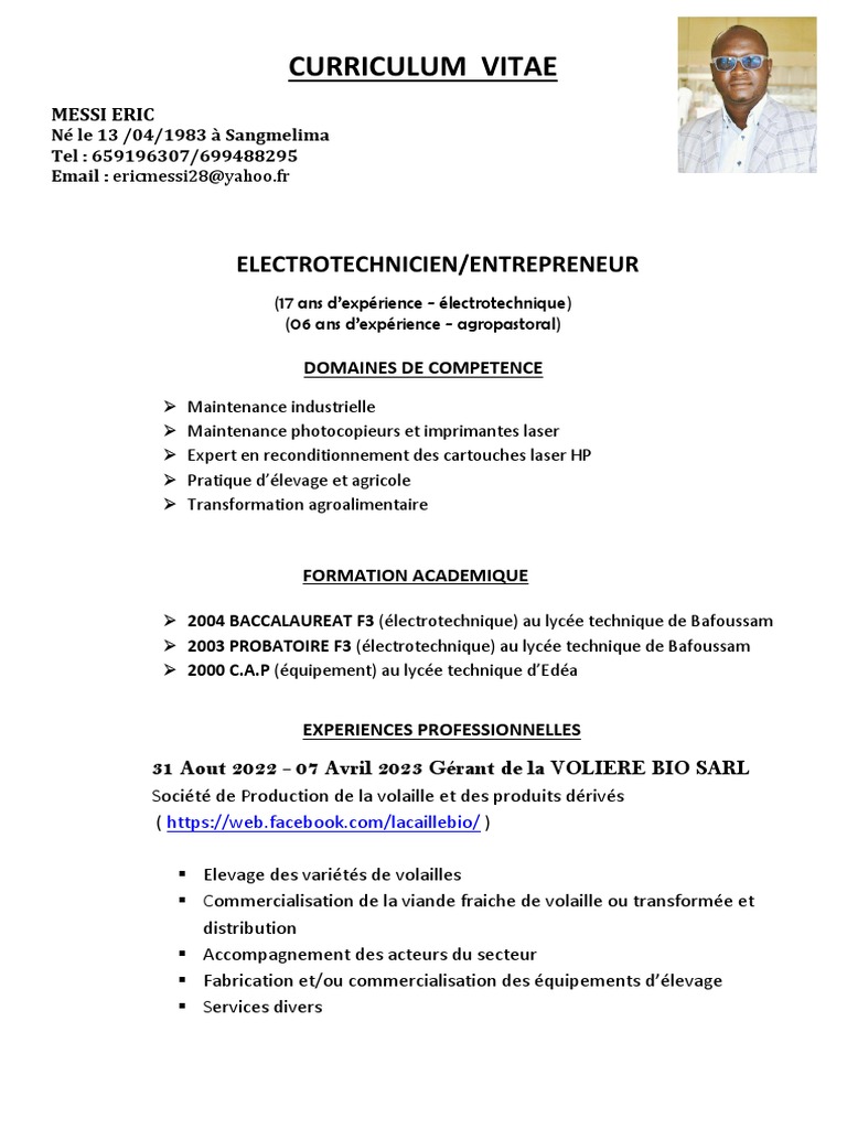 CV d'Éric Messi - Électrotechnicien | PDF | Énergie électrique ...