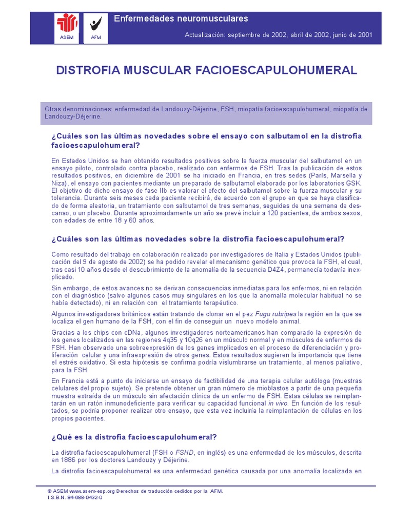 08 01 Distrofia Muscular Facio Escapulo Humeral | PDF | Gene | Biología ...
