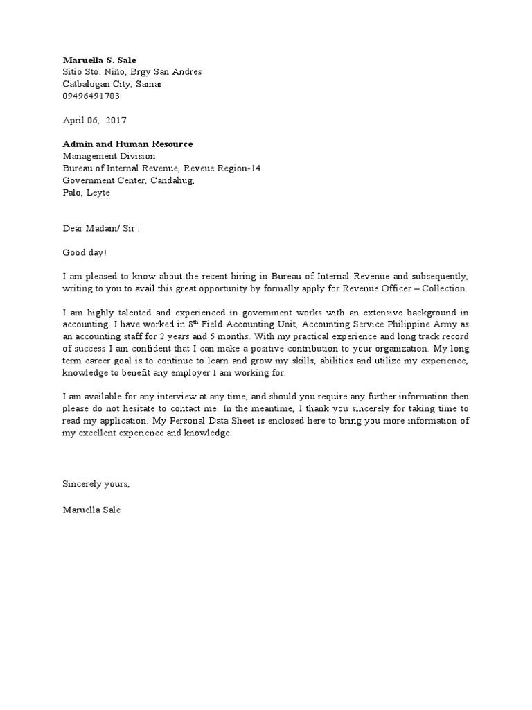 Application Letter - BIR | PDF