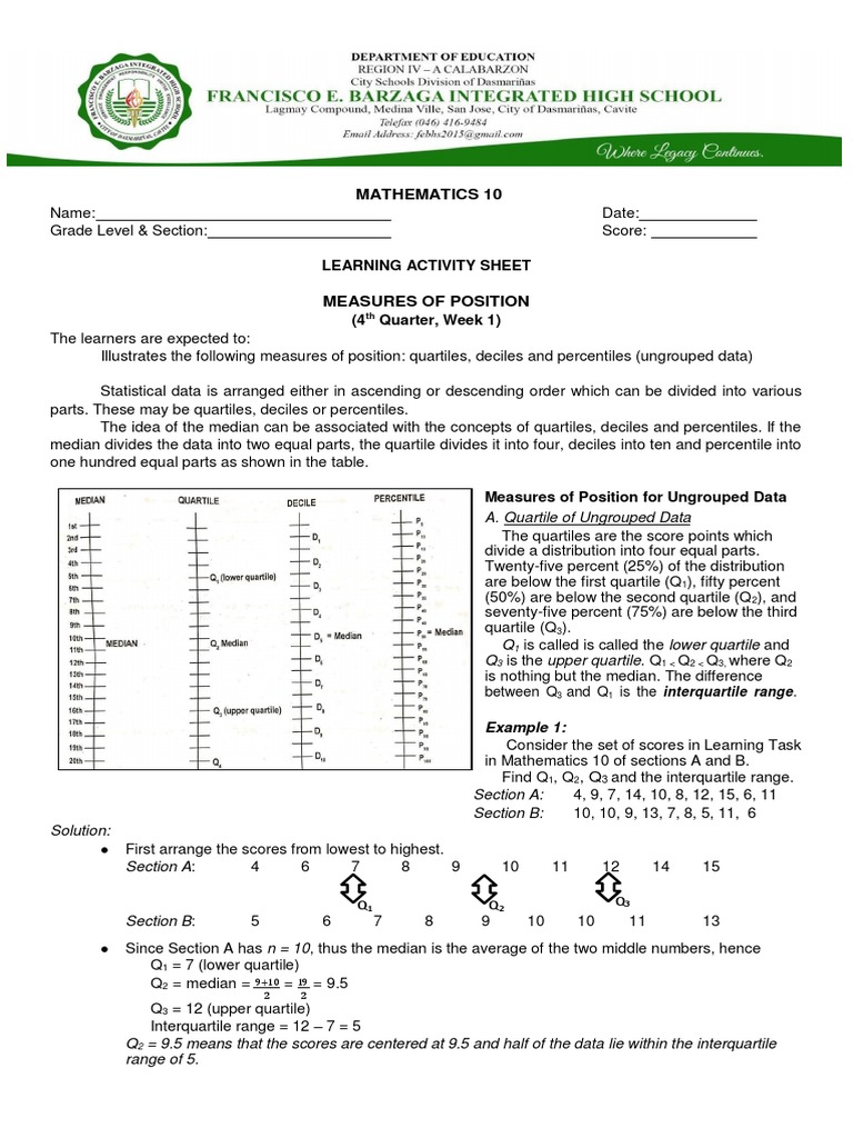 Las Math10 Q4 WK1 | PDF | Quartile | Mathematics
