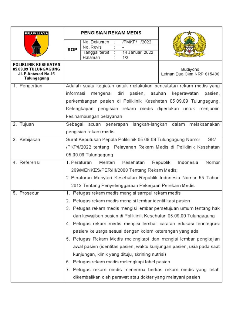 Sop Pengisian Rekam Medis | PDF