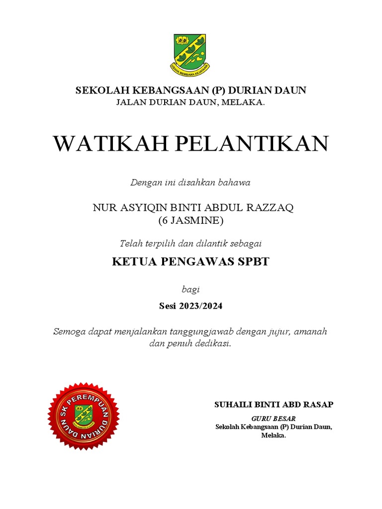 Sijil Pelantikan | PDF