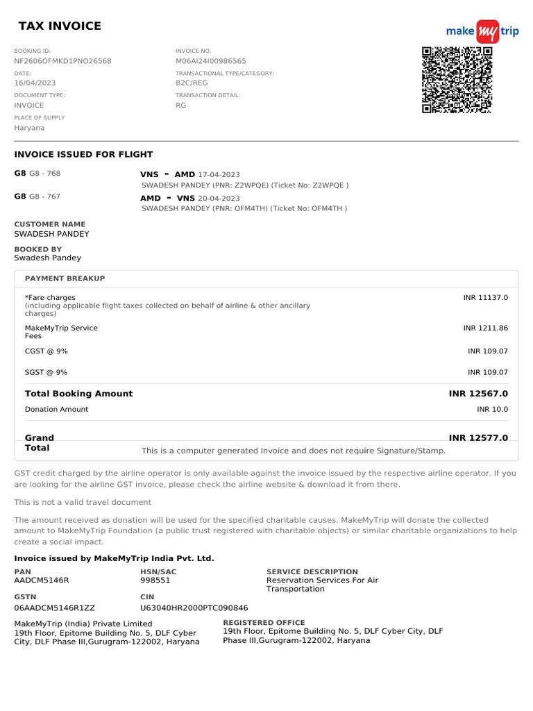 Booking Invoice M06AI24I00986565 | PDF | Invoice | Economies