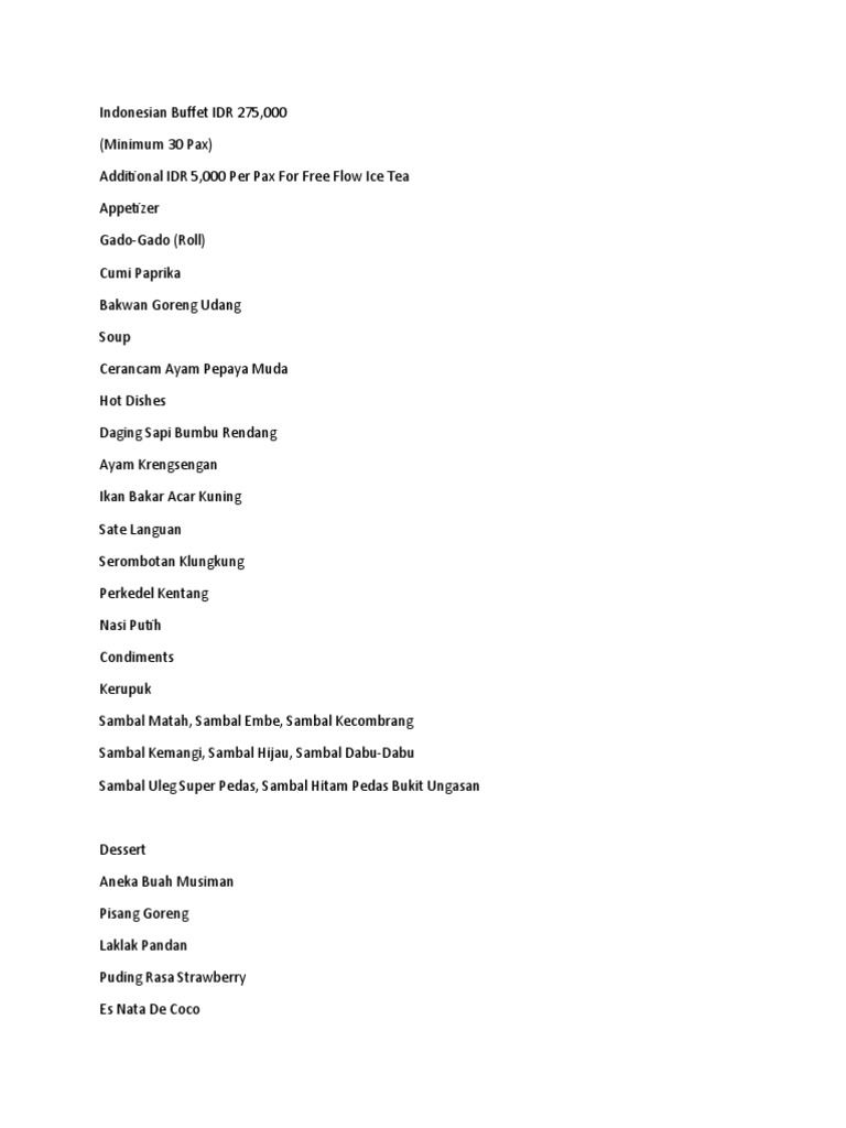 Balinese Buffet Menu | PDF | Indonesian Cuisine | Foods