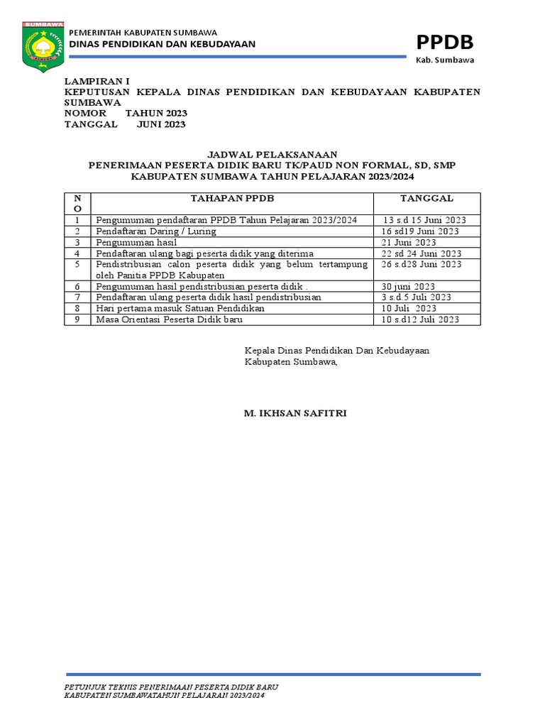 Juknis PPDB Kab Sumbawa - Lampiran | PDF