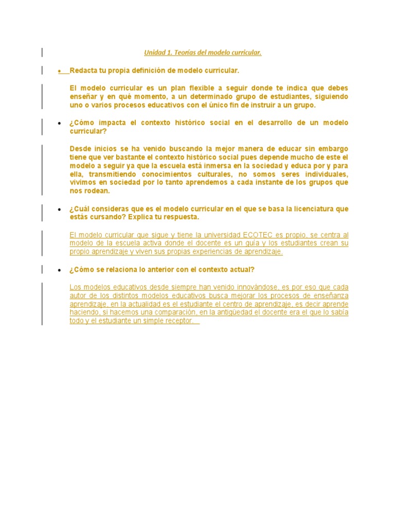 Teorías del Modelo Curricular Educativo | PDF