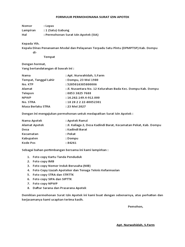 Formulir Permohonana Surat Izin Apotek Pdf