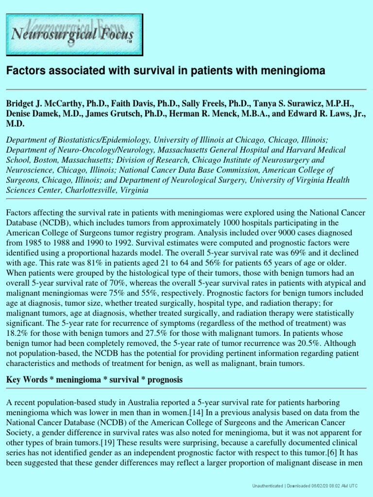 (10920684 - Neurosurgical Focus) Factors Associated With Survival in ...