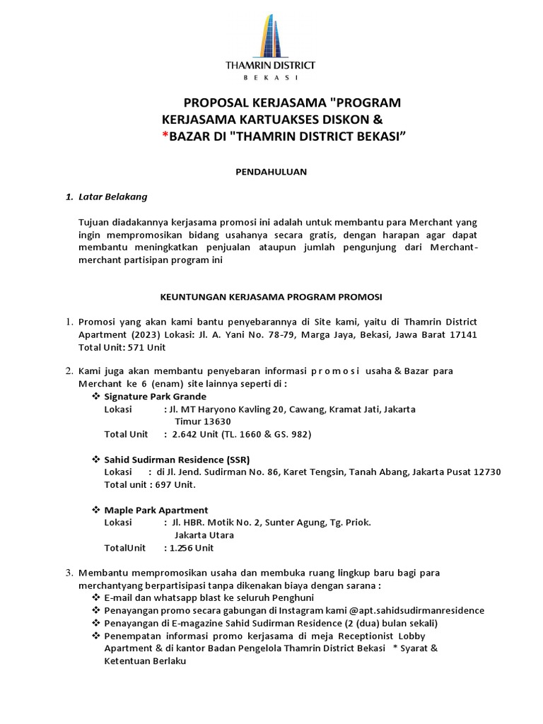 Proposal Kerjasama Merchant Diskon Thamrin District Bekasi | PDF
