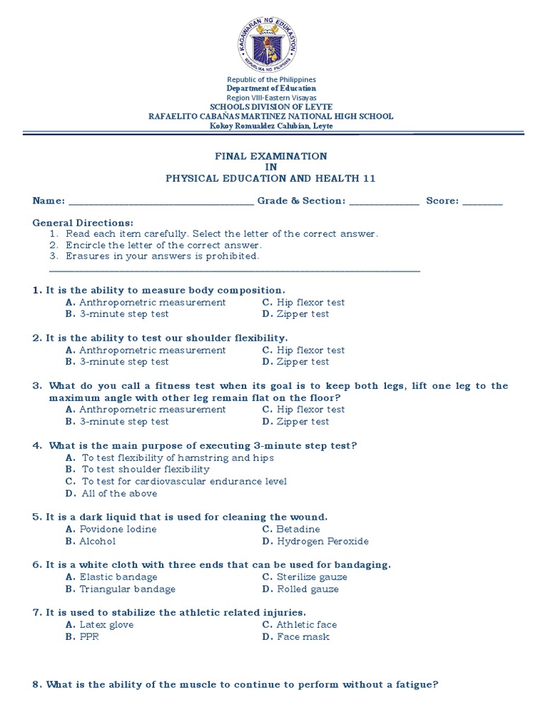 Final Exam in PE (TOS) | PDF | Aerobic Exercise | Skeletal Muscle