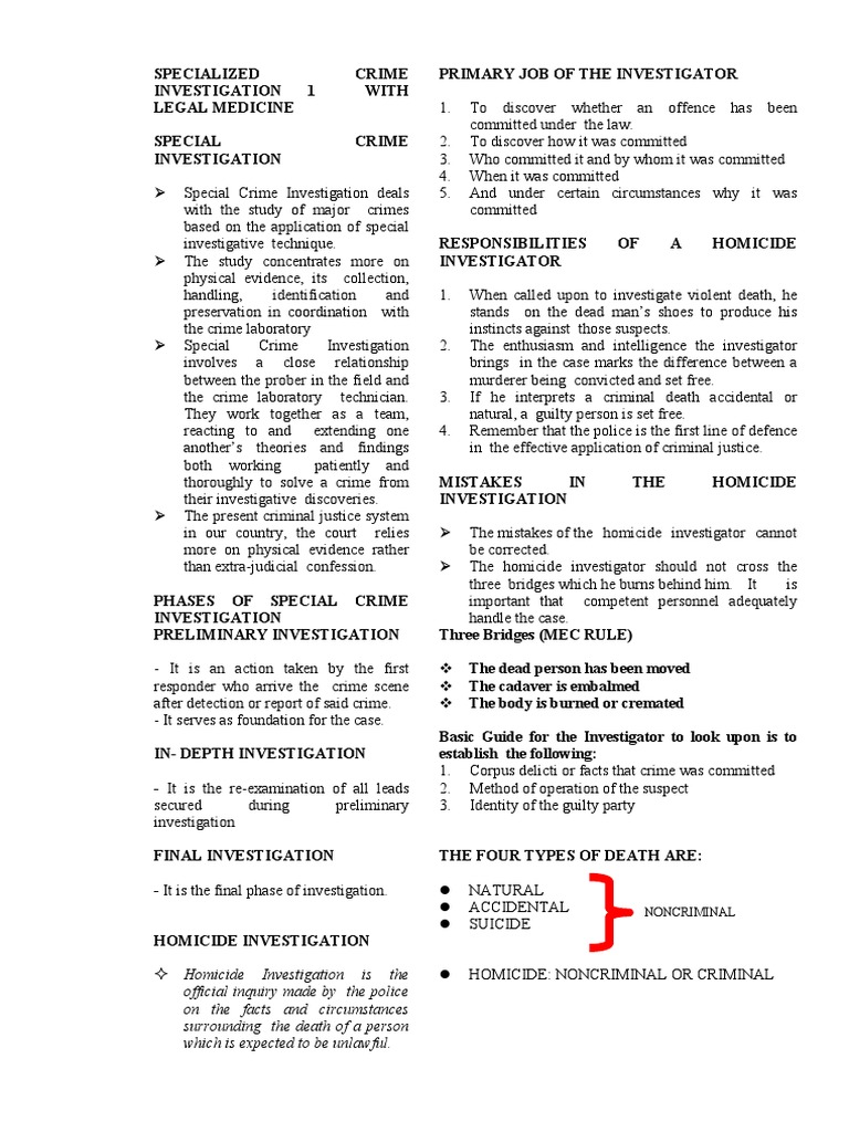 Specialized Crime Investigation 1 With Legal Medicine | PDF | Murder ...