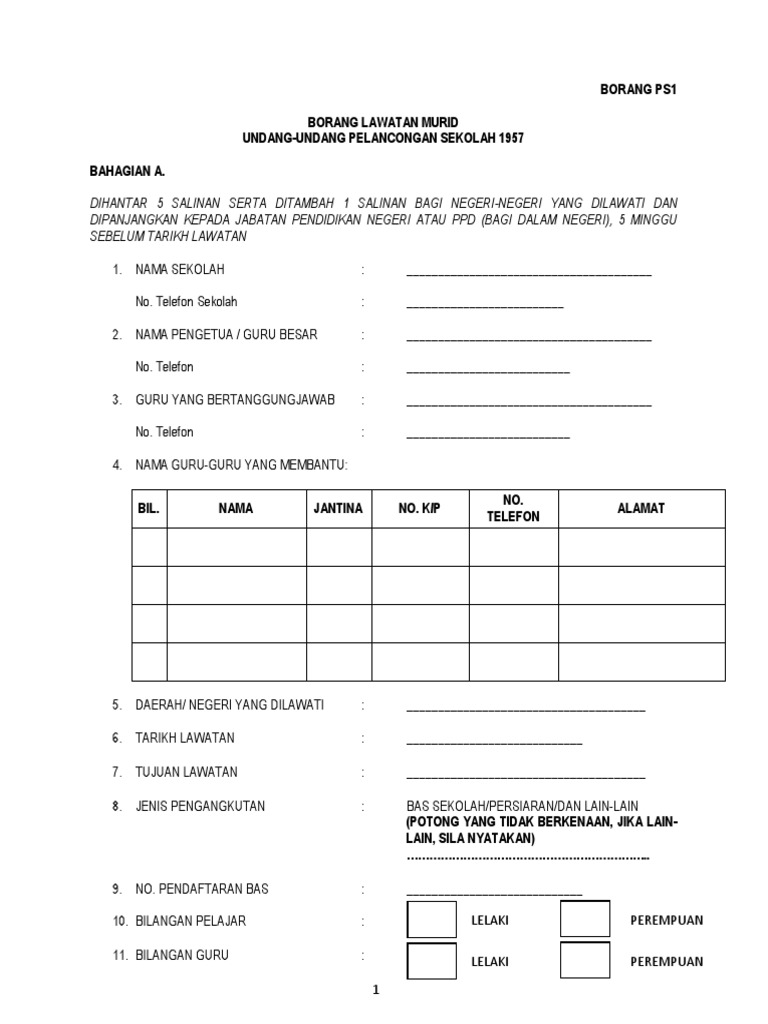 Borang Lawatan Pelancongan SPS 2023 - PPDK | PDF