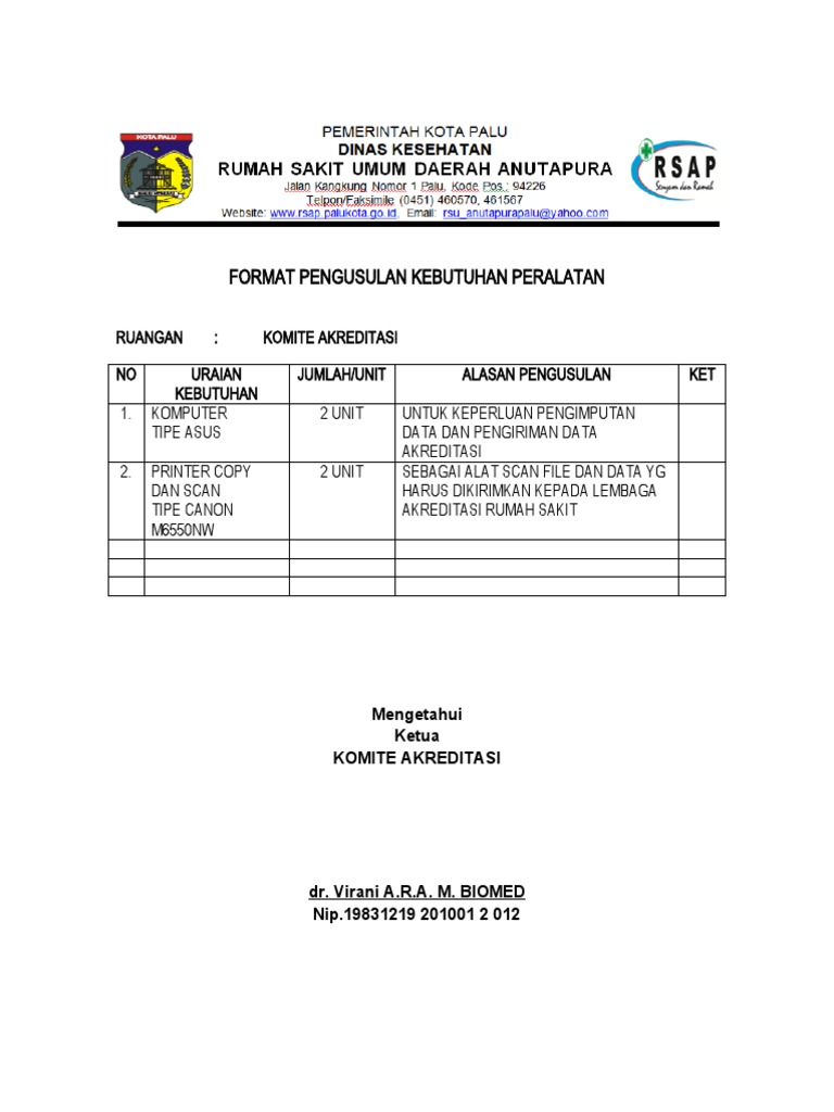 Format Pengusulan Kebutuhan Peralatan | PDF