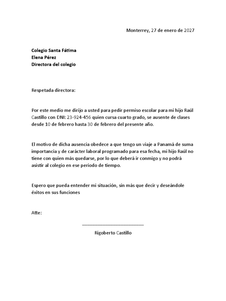 Carta de Permiso Escolar | PDF