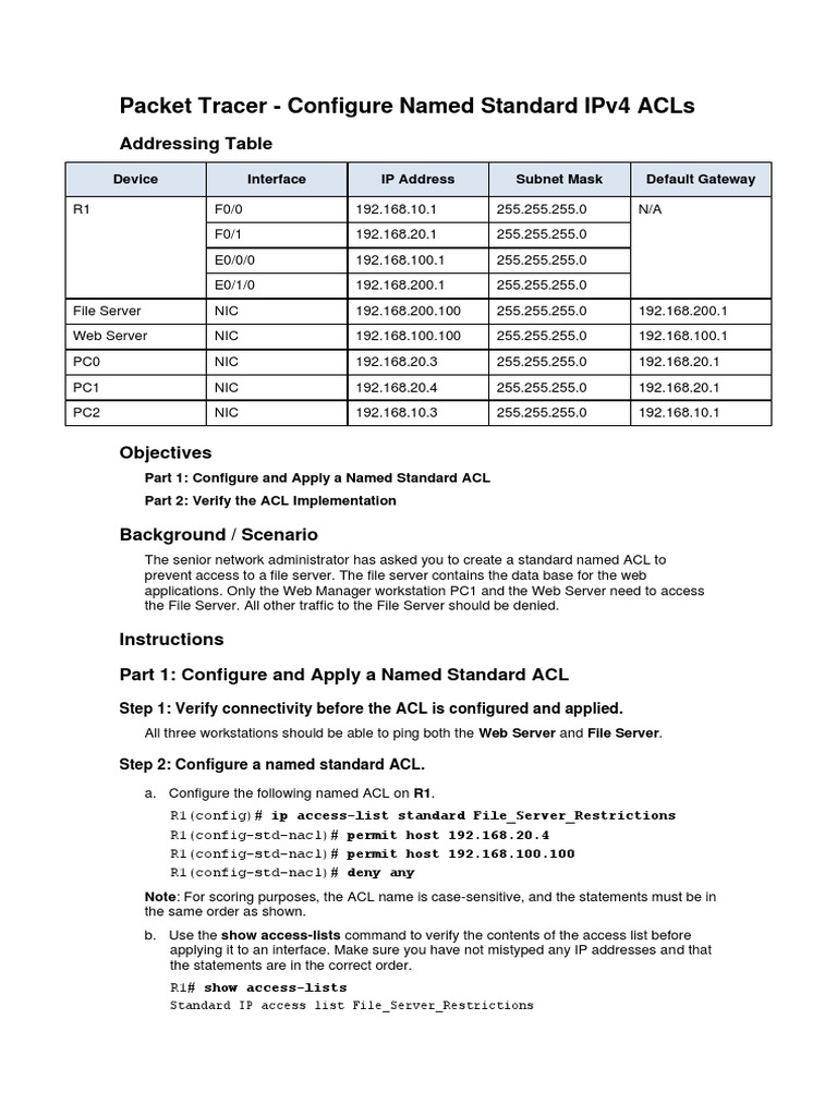 Configure Named Standard IPv4 ACLs | PDF