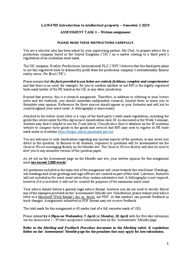 LAW4703 IP Assessment Task 1 | PDF | Trademark | Salt