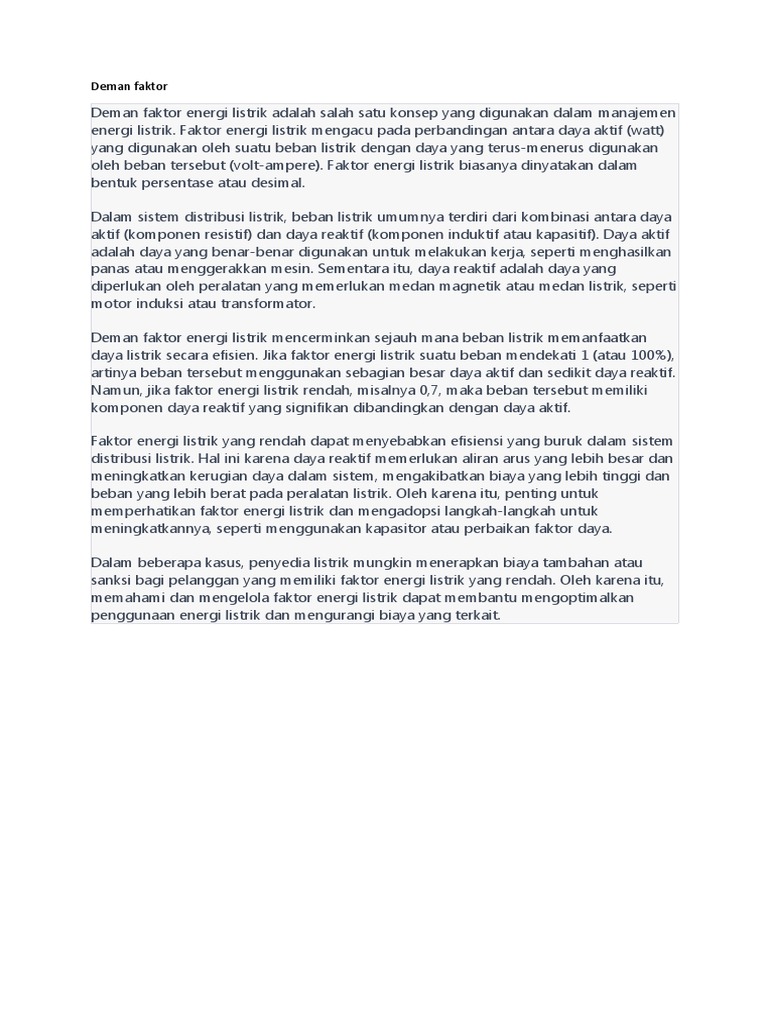 Deman Faktor Tenaga Listrik | PDF
