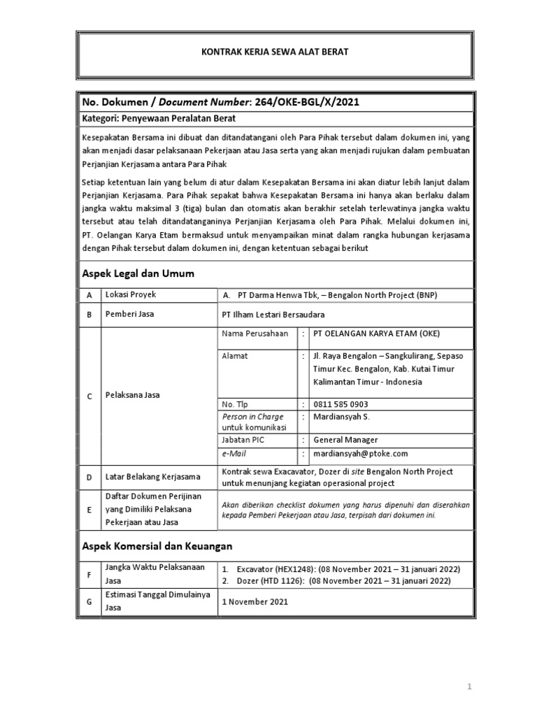 Kontrak Sewa Alat Berat | PDF