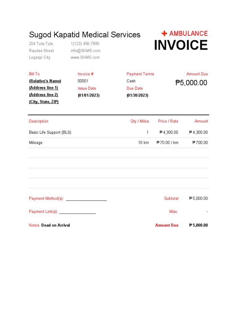 Ambulance Hospital Invoice | PDF