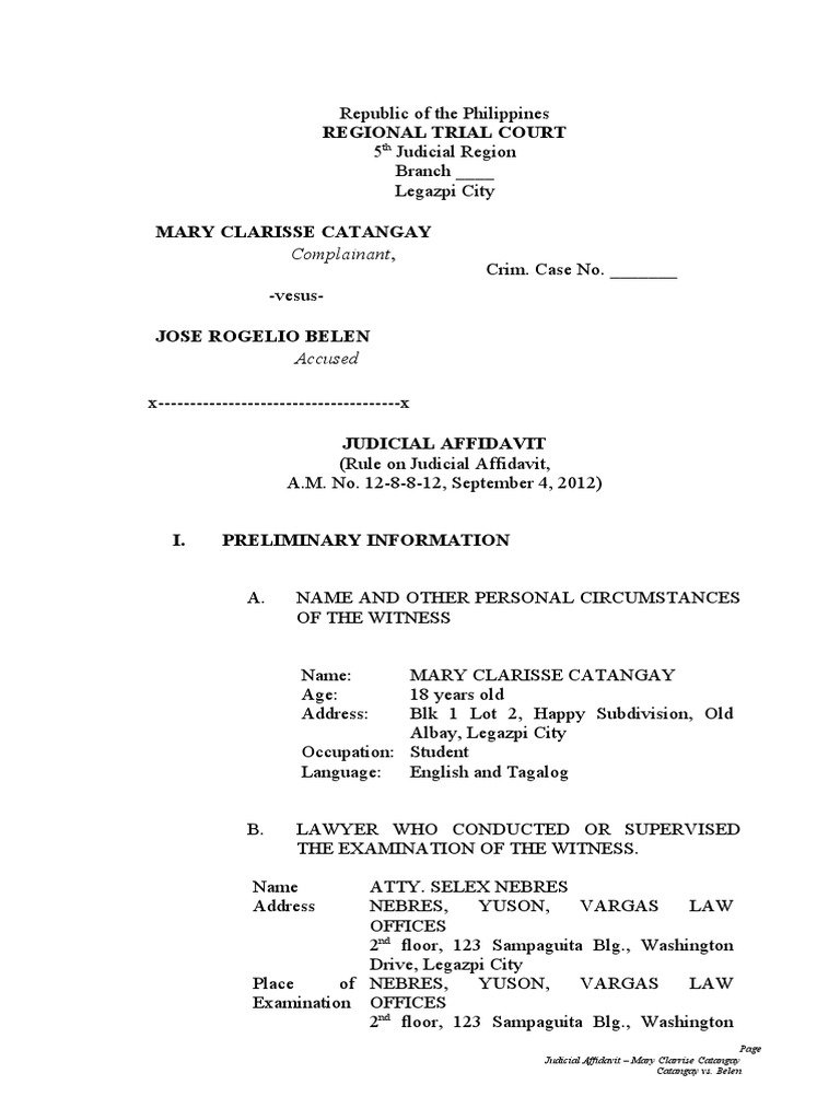 Judicial Affidavit FINAL SISTER | PDF | Affidavit | Common Law