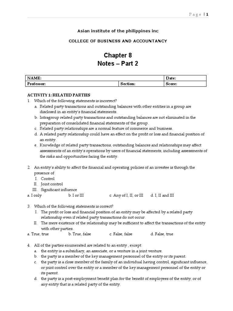 Activity - Chapter 8 - Notes Part 2 | PDF