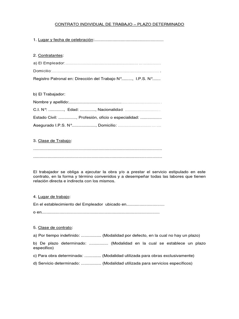 Contrato Individual de Trabajo | PDF