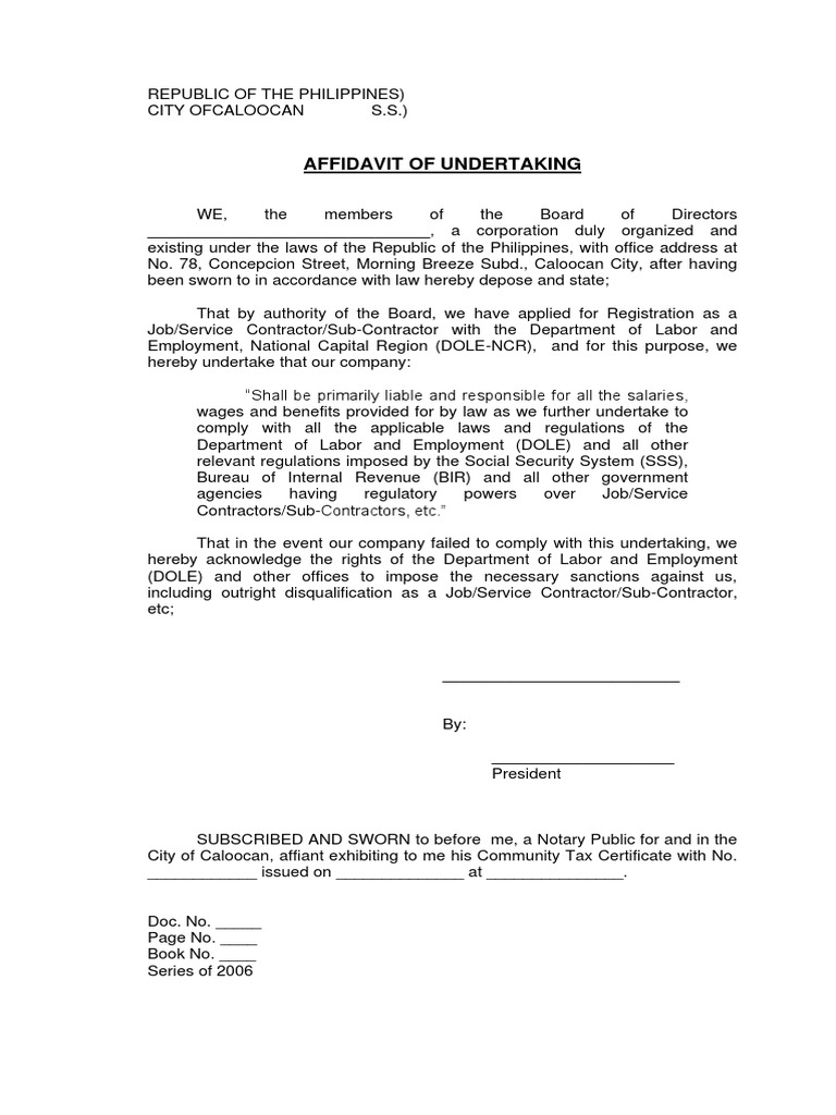 Affidavit of Undertaking | PDF
