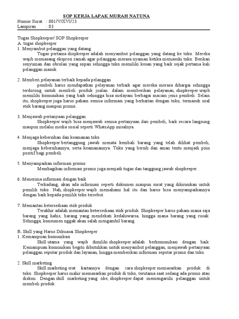 Tugas dan Keterampilan Shopkeeper | PDF