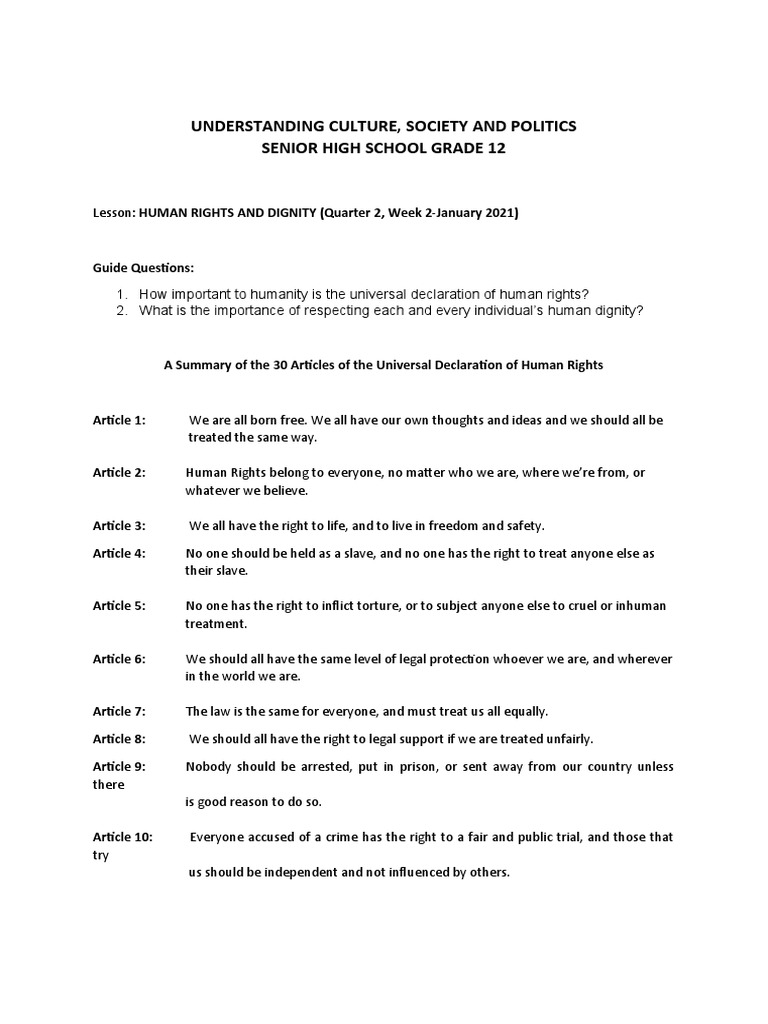 Summary of UDHR Articles | PDF | Human Rights | Libertarian Theory