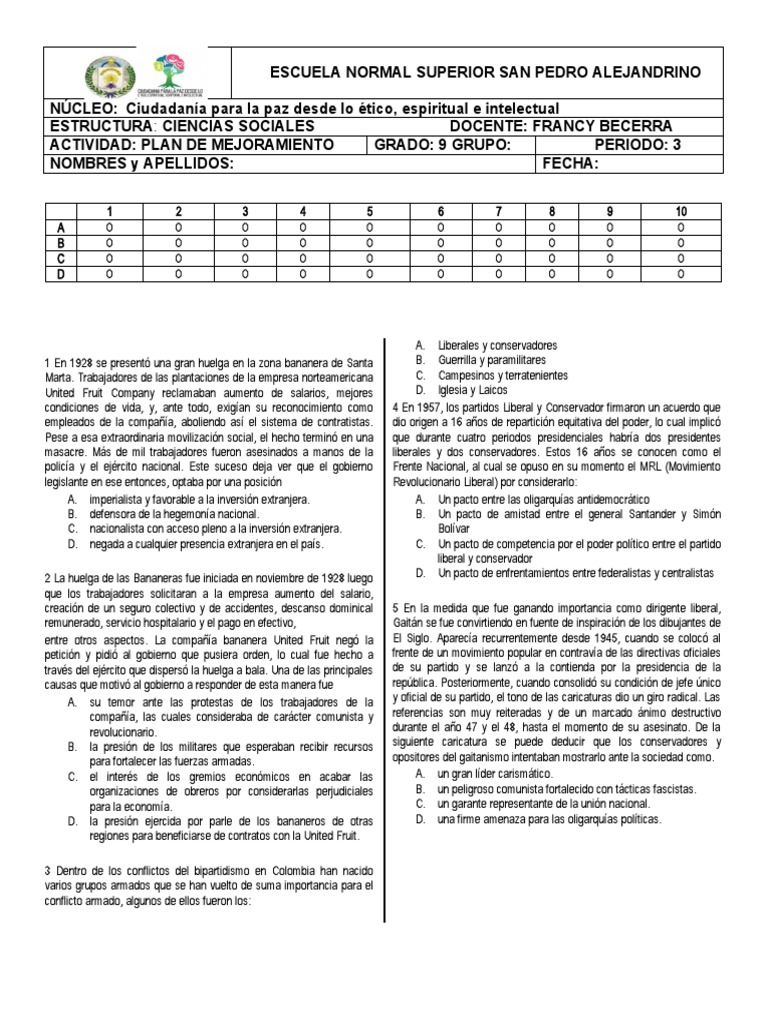 Evaluación 4 - PLAN DE MEJORAMIENTO TERCER PERIODO | PDF