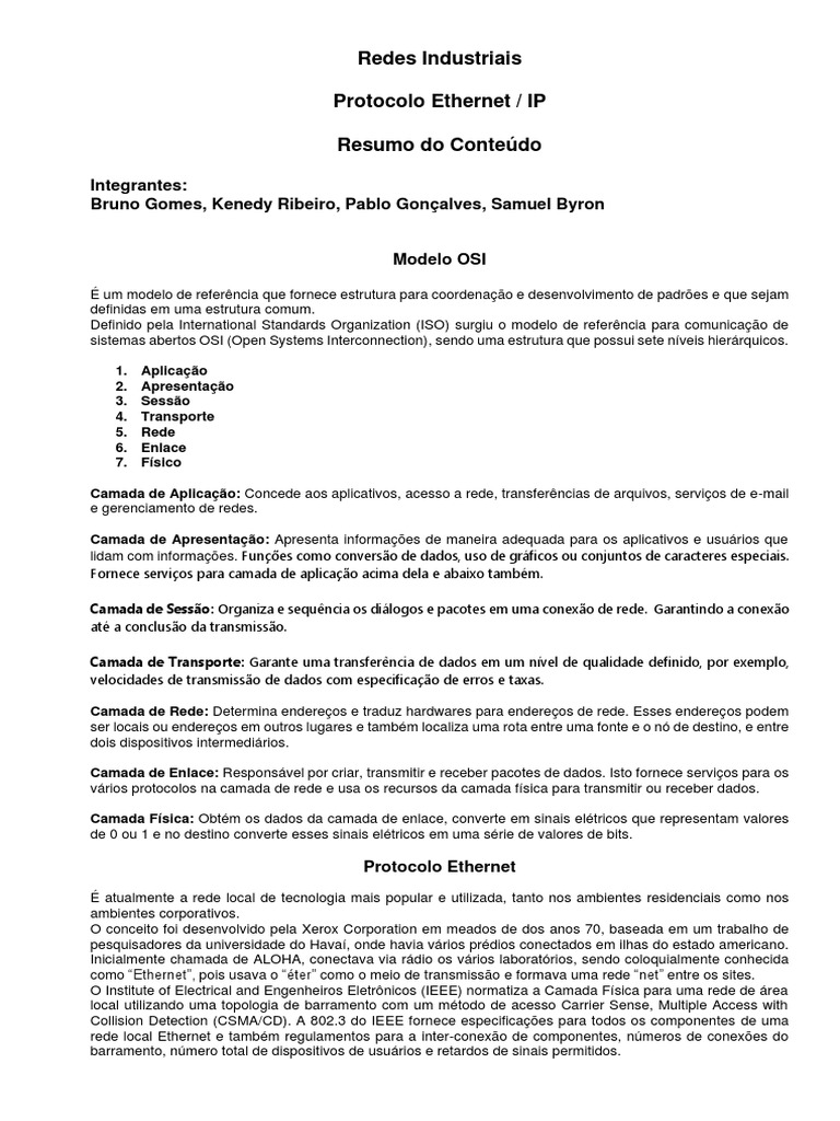 Redes Industriais - Protocolo Ethernet-IP - Bruno Gomes, Kenedy Ribeiro ... Redes Industriais - Protocolo Ethernet-IP - Bruno Gomes, Kenedy Ribeiro ...
