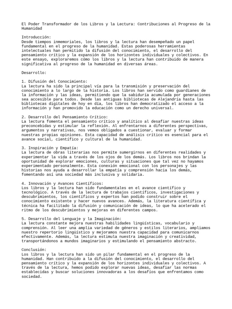 Ensayo Sobre Los Libros y La Lectura | PDF | Pensamiento | Imaginación